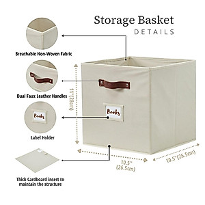 DECOMOMO Storage Bins | Cube Storage Bin with Label Holders, Fabric Storage Cubes for Organizing Shelves Closet Toy Clothes (10.5" x 11" / 6pcs, Beige)