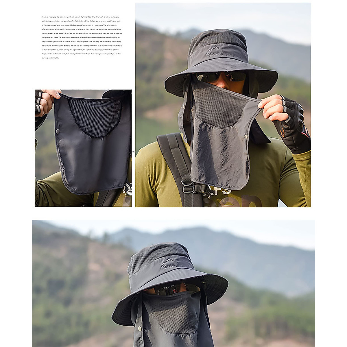 Sun Hat for Men Women, Summer UV Sun Protection Wide Brim Fishing Hat for Men with Face Cover & Neck for Hiking