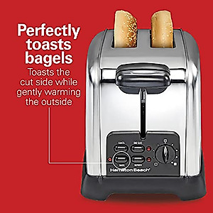 Hamilton Beach Retro Toaster with Wide Slots, Sure-Toast Technology, Bagel & Defrost Settings, Auto Boost to Lift Smaller Breads, 2 Slice, Polished Stainless Steel (22782)