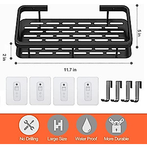 2Pack Adhesive Shower Caddy Bathroom Shower Organizer with 4 Hooks, Space Aluminum Shower Shelves - Rustproof Waterproof and Easy Mount