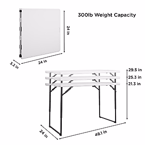 COSCO 4 ft. Centerfold Blow Mold Utility Table, Adjustable Height, White
