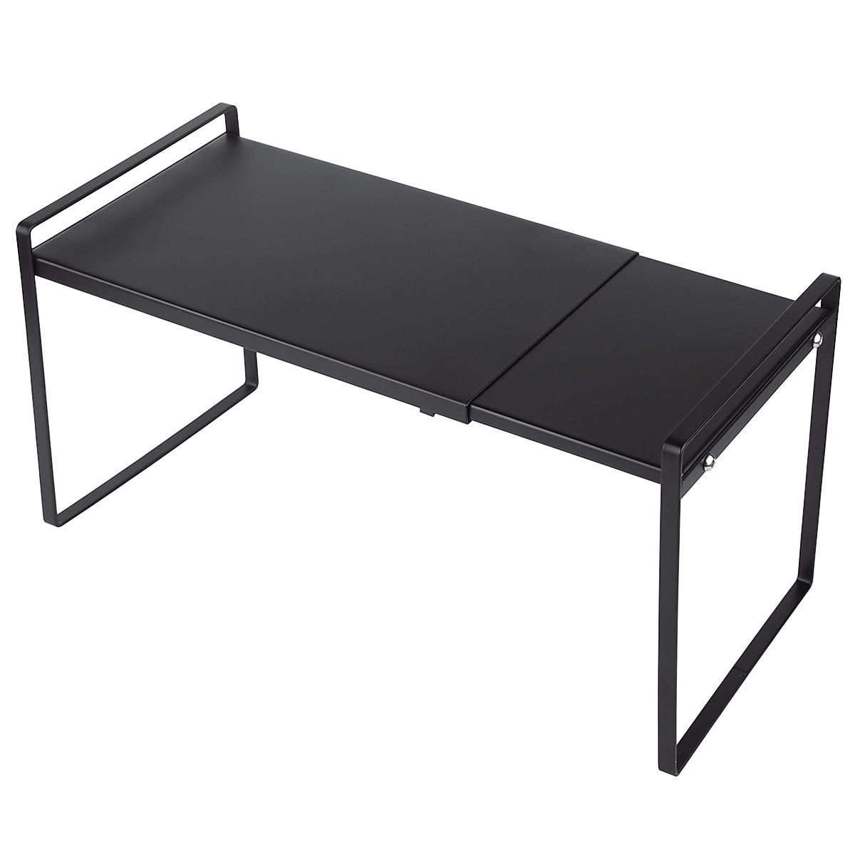 Beeloving Expandable Cabinet Shelf Organizer Storage Rack Space Riser for Kitchen Bathroom Pantry Spice Cupboard Countertop Desk Home Office Dish Cup Bottle Pot Metal Plate Heavy Duty Nonslip Black
