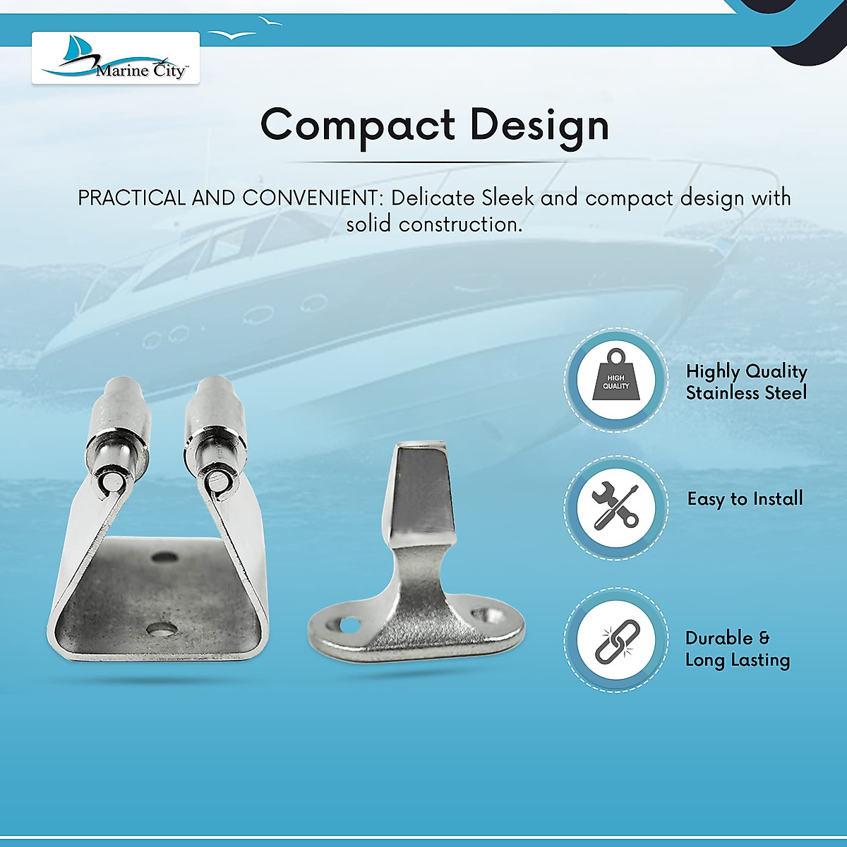 MARINE CITY Stainless Steel Gloss Polished Smooth Finish Strong Door Stopper Catch and Holder for Boats - RVs – Marines - Bedroom Doors - Home - Hardware Accessories (Height: 1-5/8 Inches) (1 Pcs)