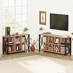FATORRI 6 Cube Storage Organizer Bookshelf and 8 Cube Storage Organizer (Rustic Oak)