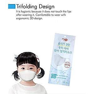 (Pack of 30) Evergreen Clean Top Premium 3D Disposable White Kids KF-94 Face Mask, Age 3-9 Old, 3-Layer Filters, Protective, Dust Mask, Individual Packs, Made in Korea.