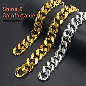 Catcan Hip Hop Chunky Gold Chain Silver Chain 2 Pack, 32 Inch Plastic Chain Necklace Costume Gold Chain Rapper 80s 90s Punk Turnover Necklace Men Costume Accessory for Party Costume Class Bar