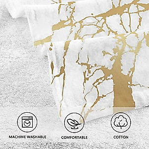 Jucciaco Gold White Marble Cotton Towels for Bathroom Spa Sports, Soft Absorbent Hand Towels Set of 2, 16x28 inch