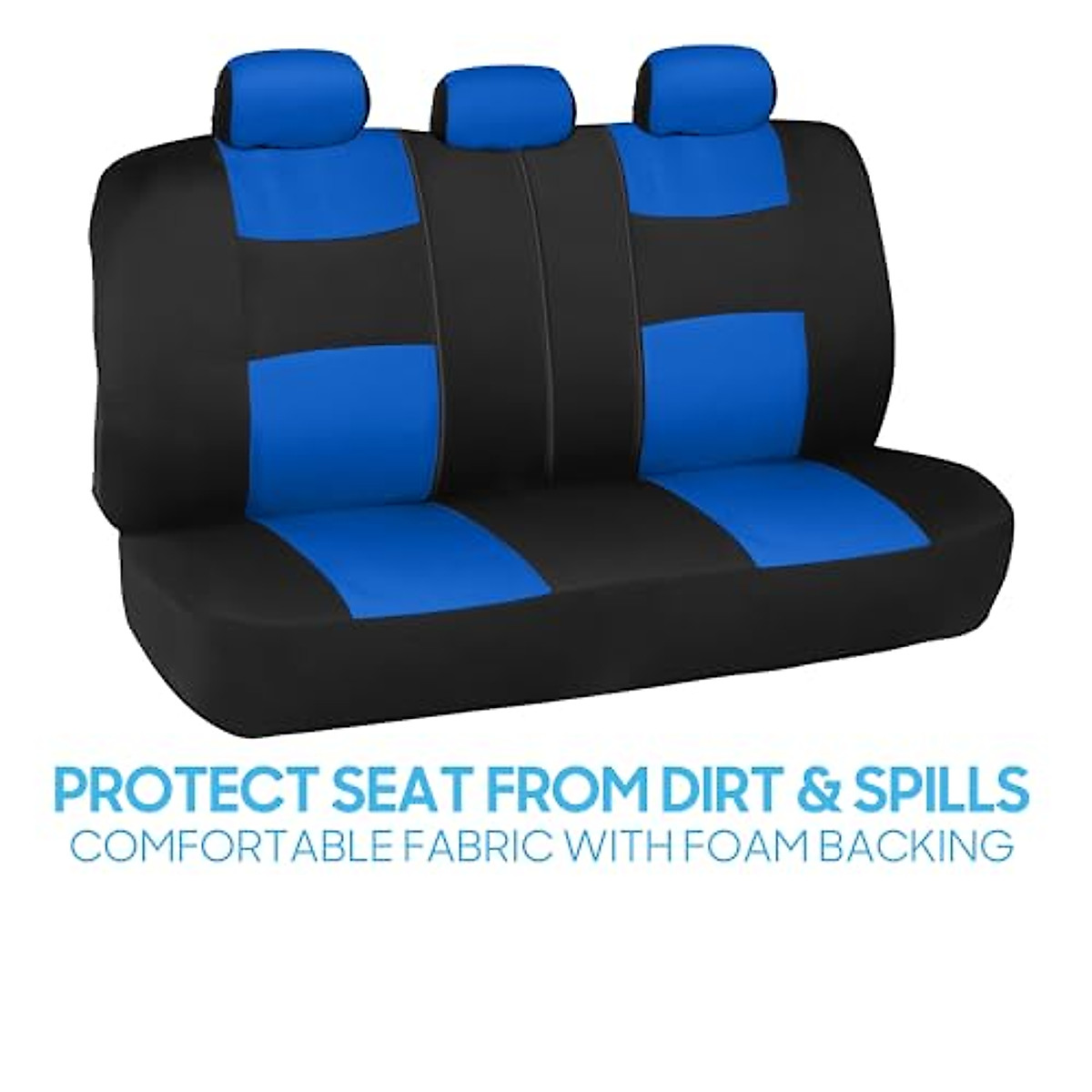 BDK PolyPro Car Seat Covers Full Set in Blue on Black, Front and Rear Split Bench Seat Covers for Cars, Easy to Install Car Seat Cover Set, Car Accessories for Auto Trucks Van SUV - Blue