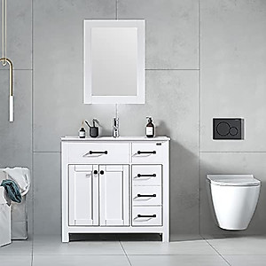 wonline 36" Bathroom Vanity and Sink Combo Cabinet Undermount Ceramic Vessel Sink Chrome Faucet Drain with Mirror Vanities Set