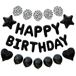 Black Happy Birthday Balloons Banner 3D Mylar Foil Letters Birthday Sign Banner for Girls Boys Kids and Adults Reusable Birthday Party Decorating Supplies