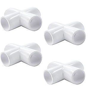 Bivethoi 4 Pack 4 Way Cross PVC Fitting 1", White Fitting Connector Pipe Joint for Greenhouse Shed, Storage Frame
