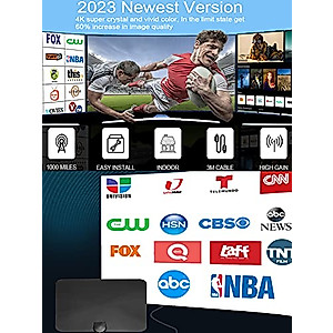 4K Amplified HD Digital TV Antenna Long 1000 Miles Range RUPA TV Antenna Indoor Support 4K 1080p Fire tv Stick and All Older TV's Indoor Smart Switch Amplifier Signal Booster with Coax HDTV Cable 16ft