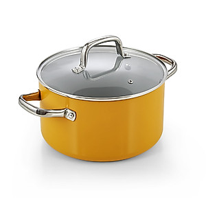 Cook N Home Non Stick Stock Pot with Lid, 6-Quart Hard Anodized Ceramic Nonstick Gumbo Pasta Pot, Induction Cookware Stockpot for Cooking, Canning, Sauce, Ollas para Cocina, Yellow