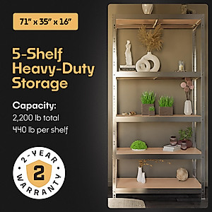 Metalkas Storage Shelves: 5 Storage Shelves Heavy Duty w/ 2,200 lb Total Load Capacity, 440 per Storage Shelf, 71x35x16 Perfect Solution for Your Storage Needs, Adjustable Shelving Unit