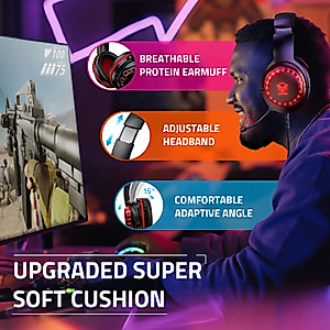 Pacrate Gaming Headset for PS4/PS5/Xbox One/Nintendo Switch/PC, PS4 Headset with Microphone Xbox Headset with LED Lights, Noise Cancelling PS5 Headset for Kids Adults - Red