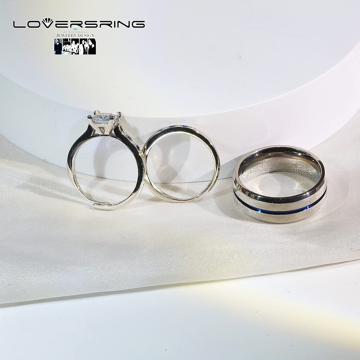 Wedding Ring Sets His And Hers Promise Ring Adjustable size Wedding Ring Sets His And Hers Couples Women 925 Sterling Silver Round Cz Man Tungsten Carbide Wedding Bands