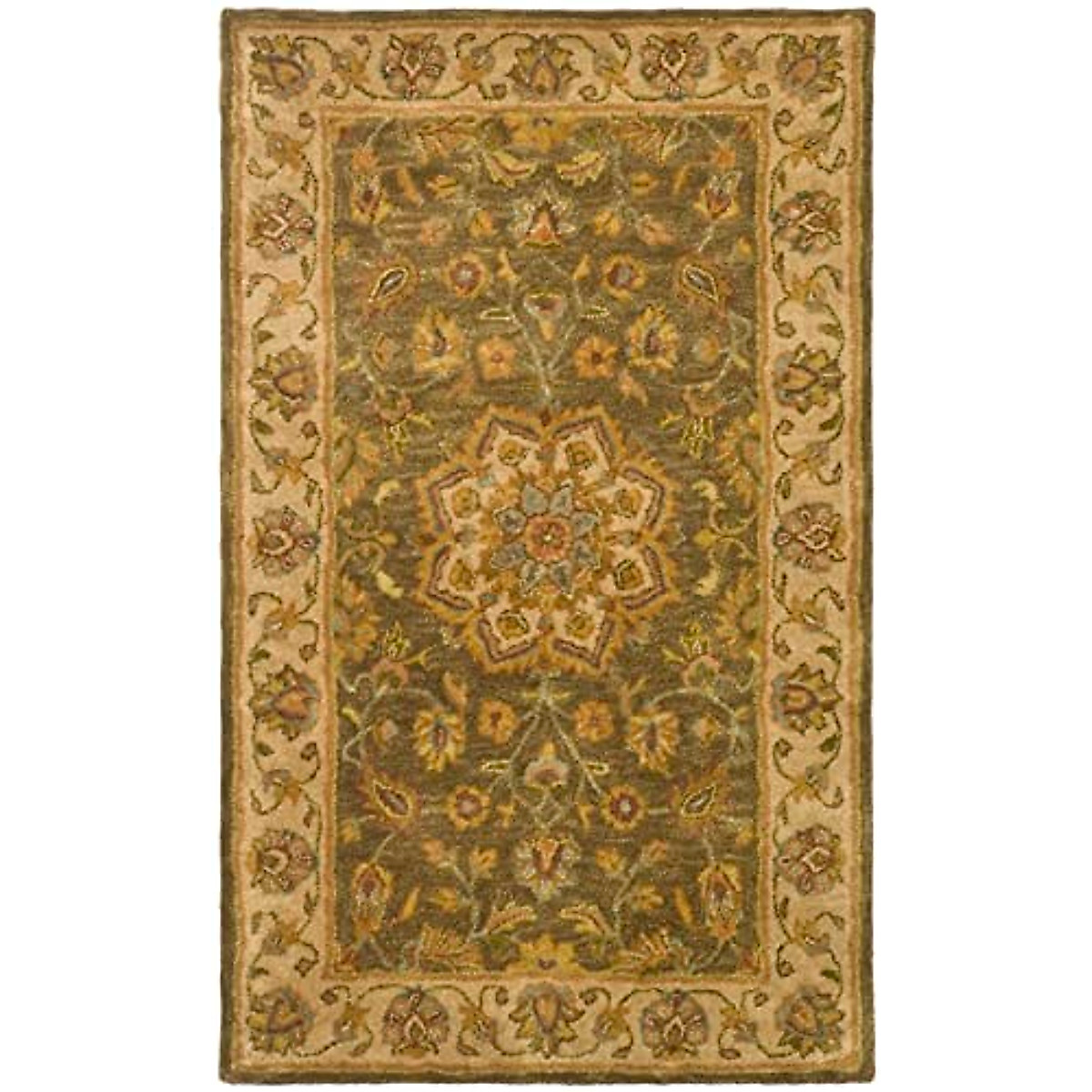 SAFAVIEH Heritage Collection Accent Rug - 3' x 5', Green & Taupe, Handmade Traditional Oriental Wool, Ideal for High Traffic Areas in Entryway, Living Room, Bedroom (HG954A)