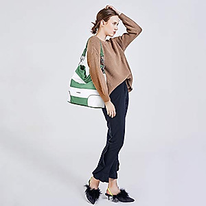 Women Handbag Purse Vegan Leather Hobo Shoulder Bag Soft Tote Bag For Women-Green/White