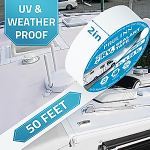 PAULINN RV Camper Roofing Repair Sealant Tape, 2 Inch X 50 Foot Natural White Trailer Roof Rubber Sealing Tape, UV & Weatherproof Roof Seal Tape for RV Camper Trailer Boat Sealing Leak Repair