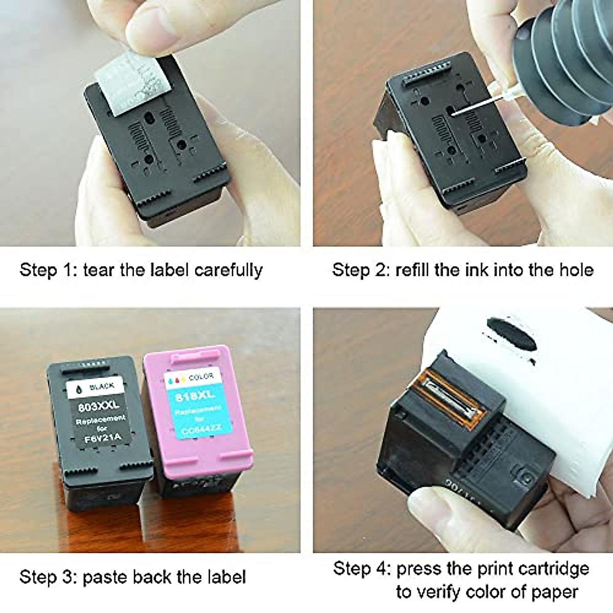 Aomya Ink Refill Kit 100ml for HP 61 60 62 63 564 920 901 902 932 933 934 940 950 951 952 94 95 96 Inkjet Printer Cartridges Refillable Ink Cartridges CIS CISS System 4 Color Set with 4 Syringes