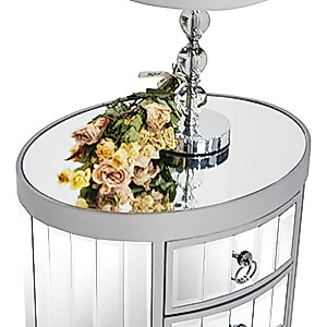 FFNUM Bedside Table Round Bedside Table 3 Drawer Mirror Bedroom Living Room Storage Cabinet Side Cabinet Furniture Mirror Cabinet Night Stand