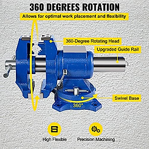 BestEquip 4" Heavy Duty Bench Vise , Double Swivel Rotating Vise Head/Body Rotates 360° ,Pipe Vise Bench Vices 15Kn Clamping Force,for Clamping Fixing Equipment Home or Industrial Use