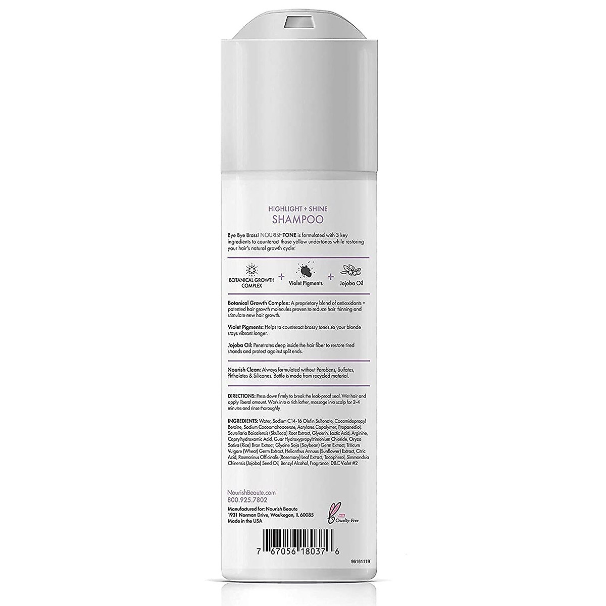 Nourish Beaute Sulfate Free Hair Growth Shampoo to Tone, Highlight and Shine with Violet Pigments and Jojoba Oil, Cruelty Free