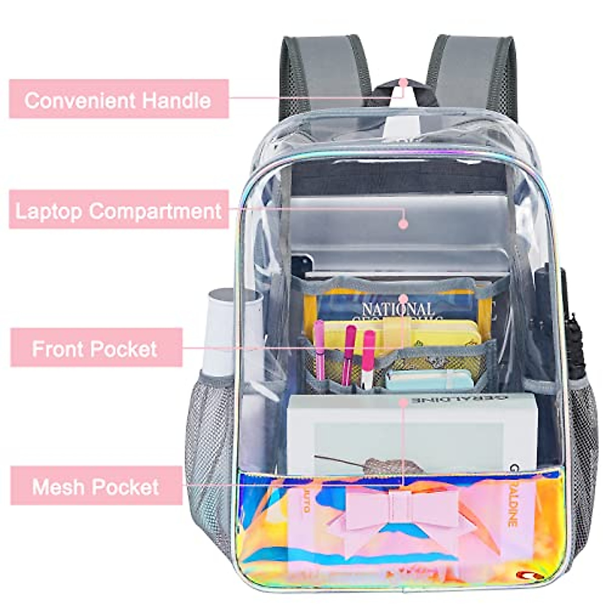 Clear Backpack Heavy Duty, TPU Extra Large Clear Bookbag For High School Work Travel Stadium, Cute See Through Transparent School Backpack For Teens Girls Women Kids Adults, With Reinforced Straps