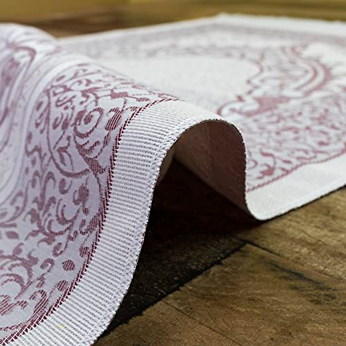 Modefa Islamic Prayer Mat Thin Woven Chenille and Taffeta Turkish Sajadah Intricate Design Metallic Ottoman Mat (White/Blue + White/Pink)