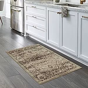 Maples Rugs Distressed Lexington Kitchen Rugs Non Skid Accent Area Floor Mat [Made in USA], 2'6 x 3'10, Brown/Neutral