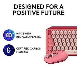 Logitech POP Wireless Mouse and POP Keys Mechanical Keyboard Combo - Customisable Emojis, SilentTouch, Precision/Speed Scroll, Bluetooth, Multi-Device, OS Compatible - Heartbreaker Rose