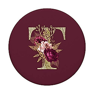 Maroon floral Initial Letter T monogram burgundy flowers PopSockets PopGrip: Swappable Grip for Phones & Tablets
