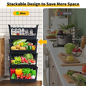 SAglorb Large Plastic Containers for Organizing and Stackable Storage Bins for Kitchen, Pantry Organization,Office or Bathroom,11.22-Inch x 7.68-Inch x 7.28-Inch 4-Pack,Black