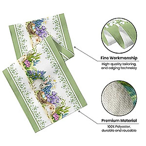 Easter Table Runner Spring Easter Eggs Bunny Runner for Table Decor Burlap Green Farmhouse Easter Decorations 72 Inches Long