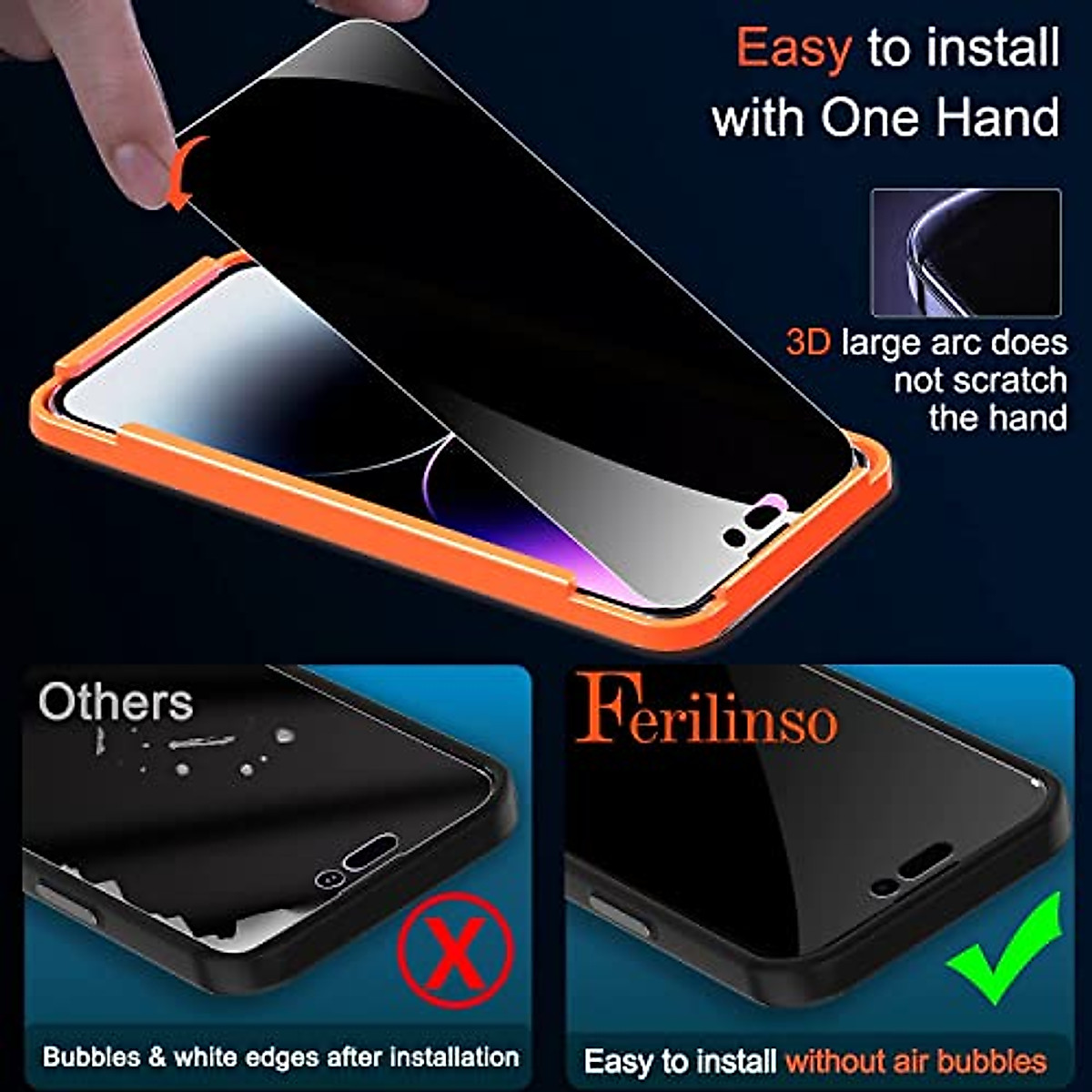 Ferilinso [3+3 Pack] for Apple iPhone 14 Pro Max Privacy Screen Protector Tempered Glass Accessories 3 Pack 9H Anti Spy Privacy Screen For iPhone 14 Pro Max 3 Pack Camera Lens Protector