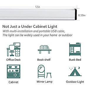 LED Under Cabinet Lighting Plug in, 12 Inch Under Cabinet Lights, USB Led Light Strip Bar, 5000K Cool White, Under Counter Light for Kitchen/Workbench/Shelf/Desk