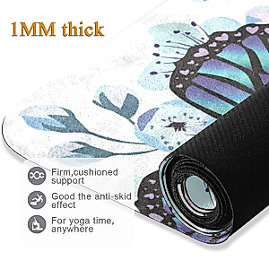 MOYYO Beautiful Flowers Butterfly Yoga Mat Printed Suede Natural Rubber Thin Hot Yoga Mat Non Slip Sweat Fitness Mat 71x26 Inch Portable Travel Yoga Mat for Yoga Pilates and Floor Exercises