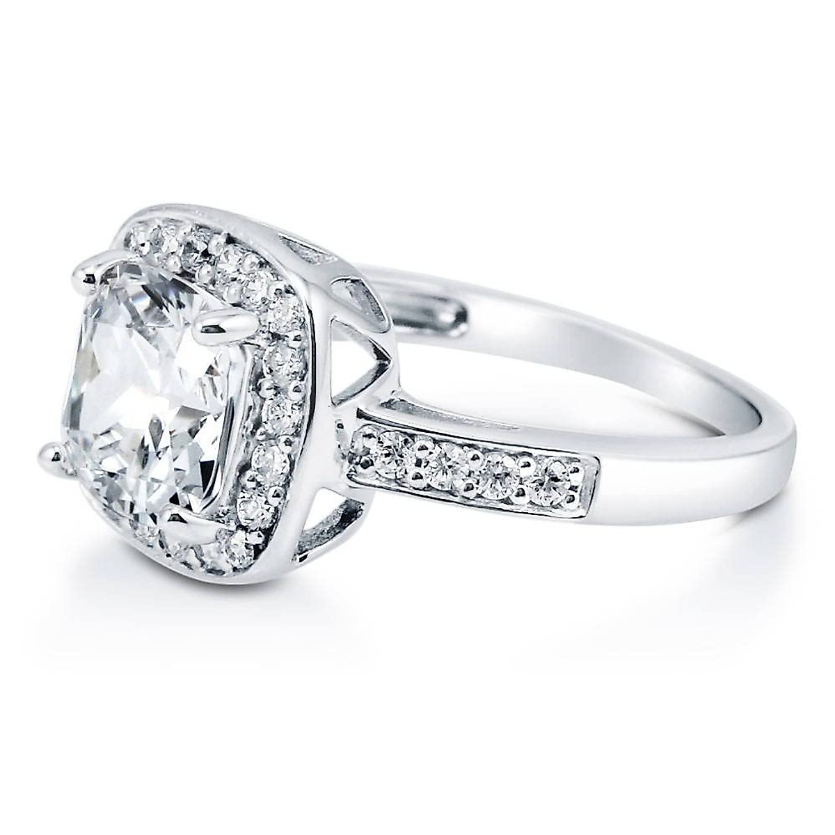 BERRICLE Sterling Silver Halo Wedding Engagement Rings Cushion Cut Cubic Zirconia CZ Ring for Women, Rhodium Plated Size 8