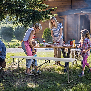 Giantex 6 Feet Folding Bench, Set of 2 Portable Indoor Outdoor Seat for Picnic Camping Party Dining, Foldable Bench with Carrying Handle 550 lbs Capacity Off White