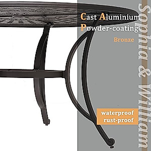 Sophia & William 6-Person Round Cast Aluminium Outdoor Dining Table, Patio Bistro Table with 2.2" Umbrella Hole for Porch Backyard, Bronze