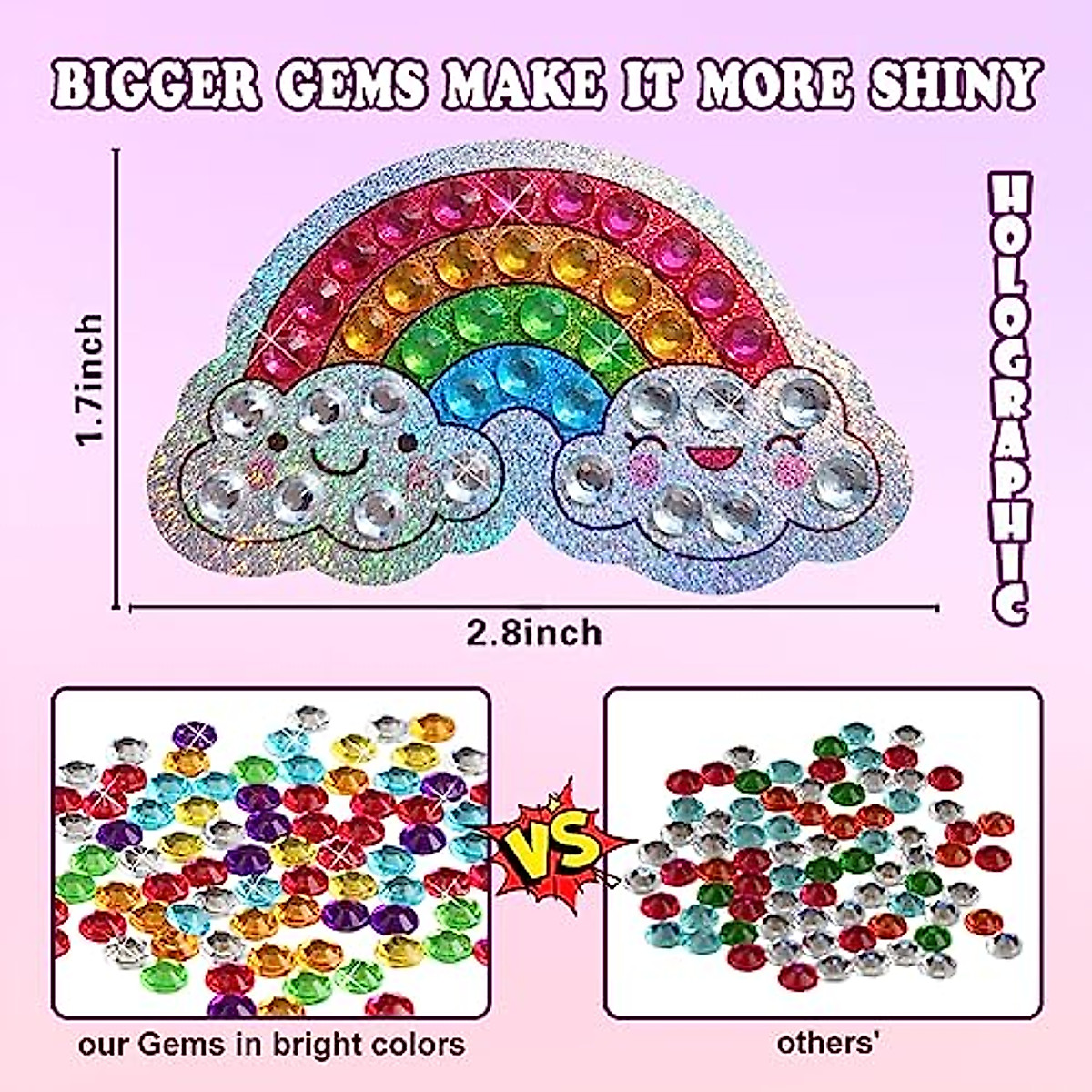 48pcs Diamond Painting Stickers, Art and Crafts Big Gem Art Set for Kids Ages 4-6 6-8 8-12 Boy Girls 5D Sparkle Dot Suncatcher Kit Toys Gift for Birthday Party Halloween Christmas Goodie Bag Fillers