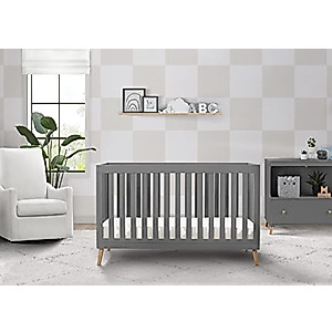 Delta Children Essex 4-in-1 Convertible Baby Crib, Grey with Natural Legs + Delta Children Twinkle Galaxy Dual Sided Recycled Fiber Core Crib and Toddler Mattress (Bundle)