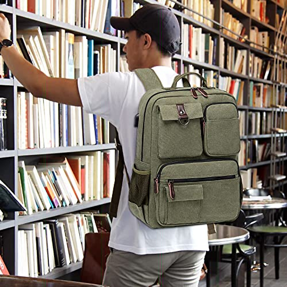 School Backpack Men Women Vintage Canvas Laptop Backpacks 15.6 Inch Rucksack College Bookbags Laptop Bag(Green)