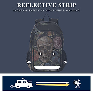 ALAZA Day Of The Dead Skull Rose Humming Bird Dia De Muertos Backpack Cycling, Running, Walking, Jogging