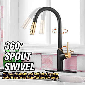Achelous Black and Gold Kitchen Faucet with Pull Down Magnetic Docking Sprayer,Stainless Steel Pull Out RV Kitchen Sink Faucets,Single Handle Deck Mount,Grifos De Cocina (Black and Gold)