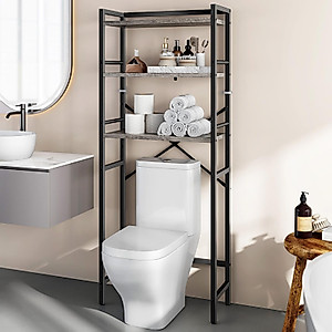 Denkee Over The Toilet Storage Shelf, 3-Tier Over-The-Toilet Organizer Rack, Over Toilet Bathroom Organizer Space Saver, Easy to Assemble, Gray (25L x 10W x 63H)