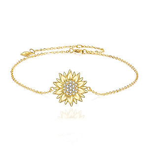 KECHO 14k Yellow Gold Sunflower Bracelet for Women, Fine Gold Jewelry Gifts for Her (Sunflower Bracelet)