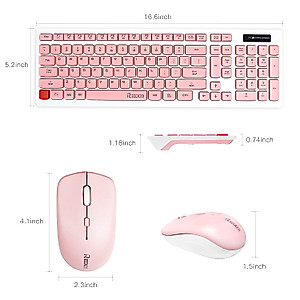 RECCAZR Wireless Keyboard and Mouse Combo, 2.4Ghz Full Size Wireless Keyboard and DPI Adjustable Mouse,Long Battery Life, Lag-Free Wireless Keyboard and Mouse for PC, Windows, Desktop, Laptop(Pink)