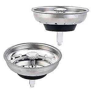 CORNERJOY 2 PCS Kitchen Sink Strainer and Stopper Combo Basket Replacement for Standard 3-1/2 inch Drain,Stainless Steel Basket with Rubber Stopper Bottom