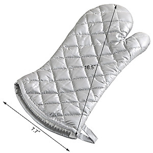 New Star Foodservice 32086 Interwoven Cloth/Silicone Oven Mitts, up to 400F, 15-Inch, Set of 2